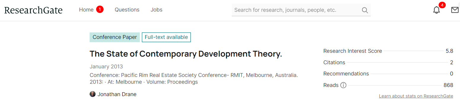 Property Development Theory Awarded on Researchgate – The City Whisperer